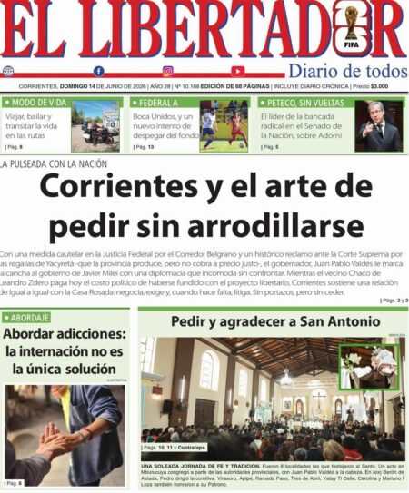 Tapa y Contratapa 14 de junio de 2026 - Diario El Libertador de Corrientes