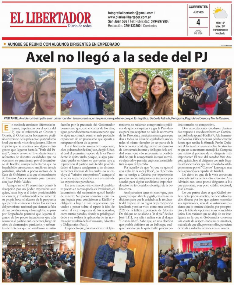 Tapa y Contratapa 4 de junio de 2026 - Diario El Libertador de Corrientes