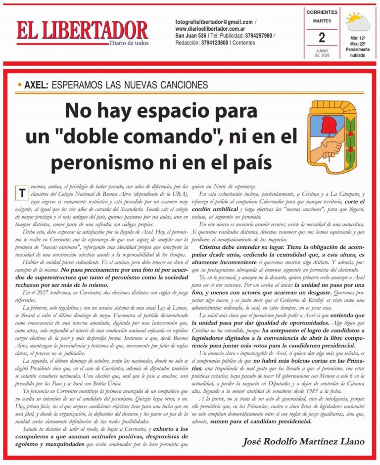Tapa y Contratapa 2 de junio de 2026 - Diario El Libertador de Corrientes